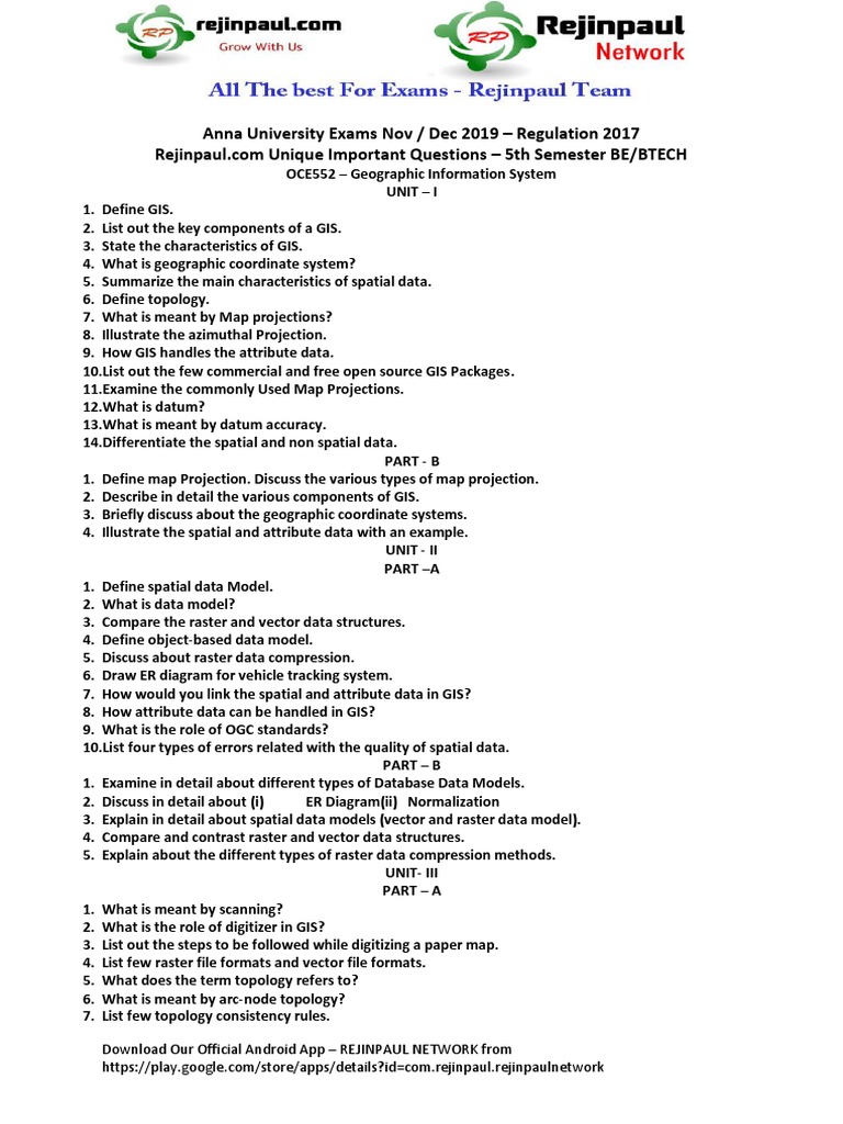 OCE552 - GIS - Important Questions | PDF | Geographic Information System | Information Technology