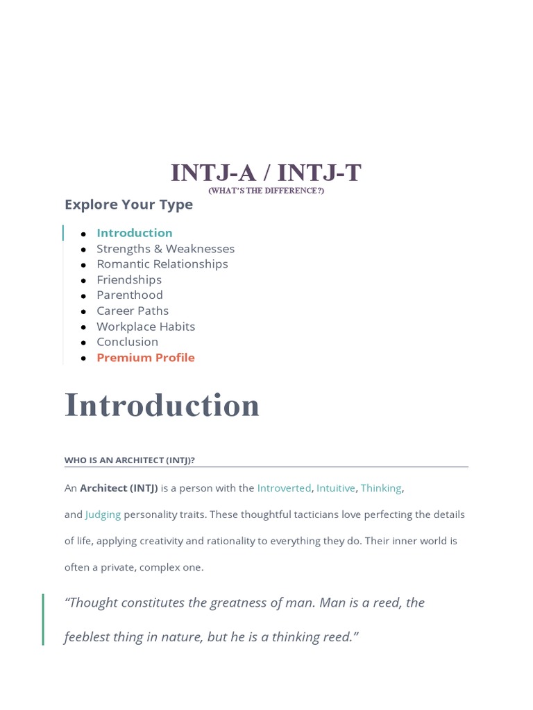 Architect: Intj-A / Intj-T | PDF | Personality Type | Friendship