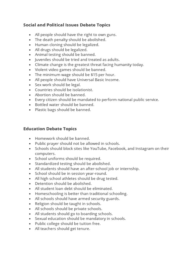Social and Political Issues Debate Topics | PDF | The United States ...