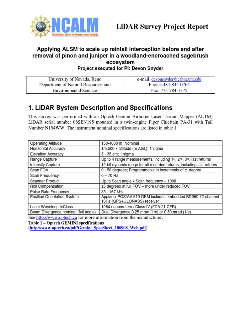 Lidar Report and Specifications | PDF | Lidar | Surveying