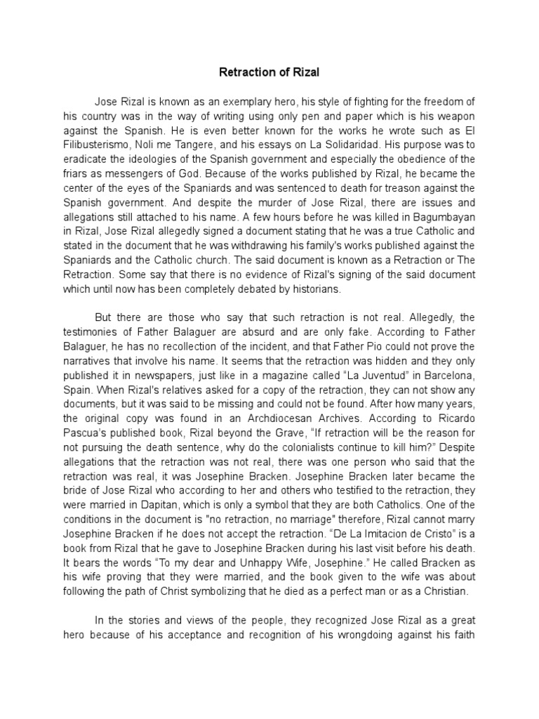 Retraction of Rizal Position Paper | PDF