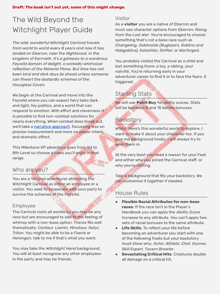 Witchlight Player Guide (Sample) | PDF | Dungeons & Dragons | D20 System