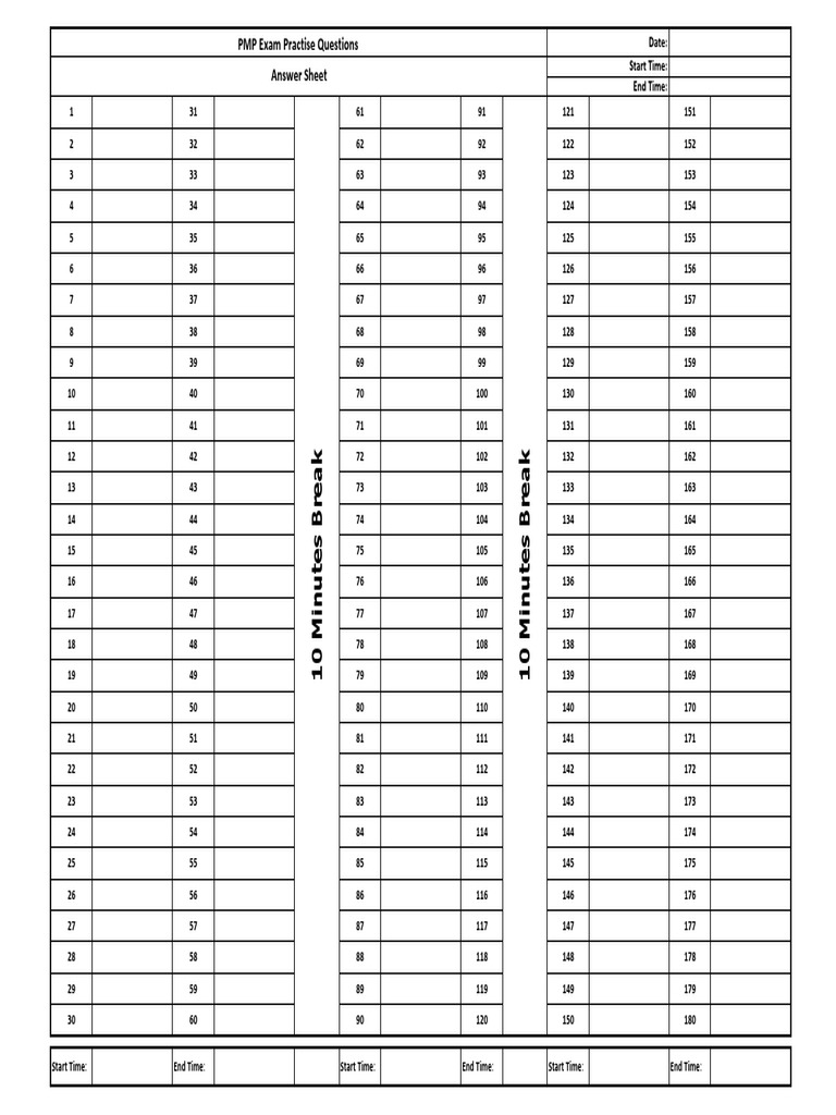 Answer Sheet - For PMP Mock 180 Questions | PDF