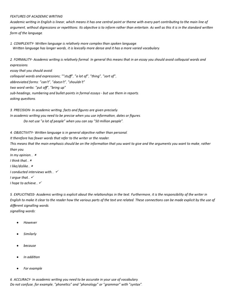 Features of Academic Writing | PDF | Vocabulary | Word