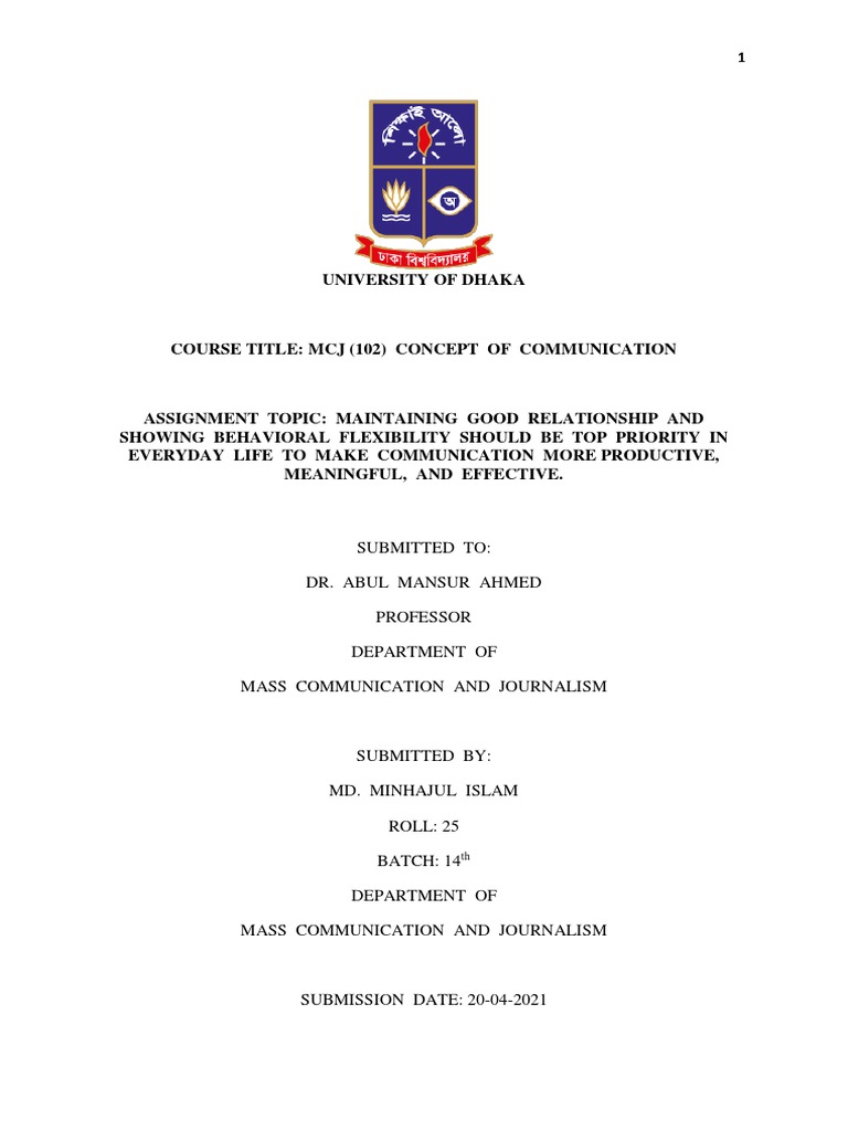 MCJ 101 Md. Minhajul Islam, Roll-25 | PDF | Communication | Habits