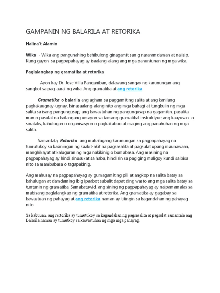 Gampanin NG Balarila at Retorika | PDF