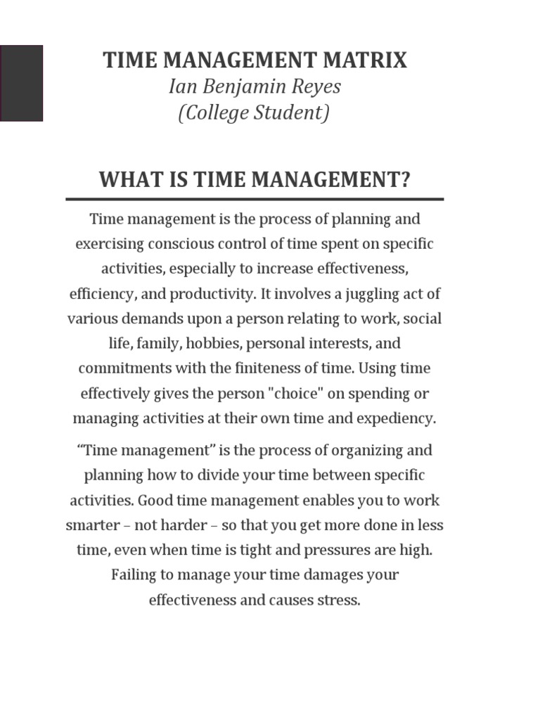 Time Management Matrix | PDF