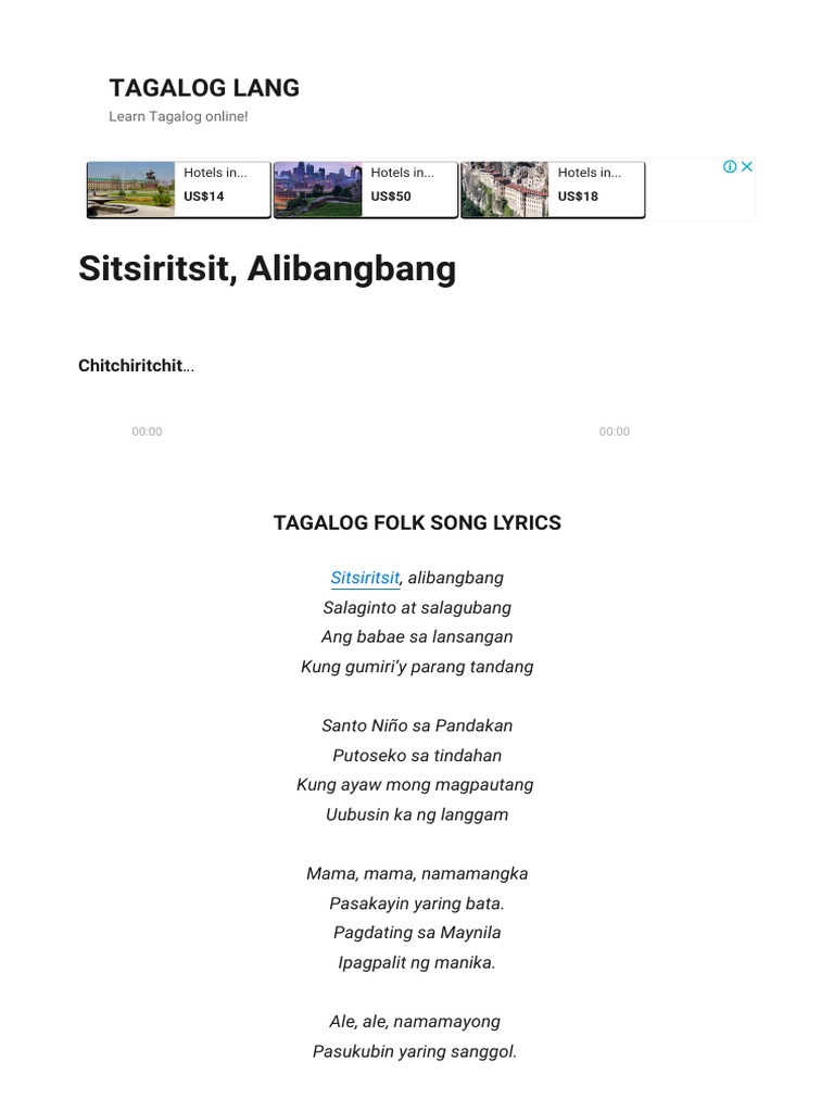 Sitsiritsit, Alibangbang Filipino Folk Song, A Favorite! | PDF