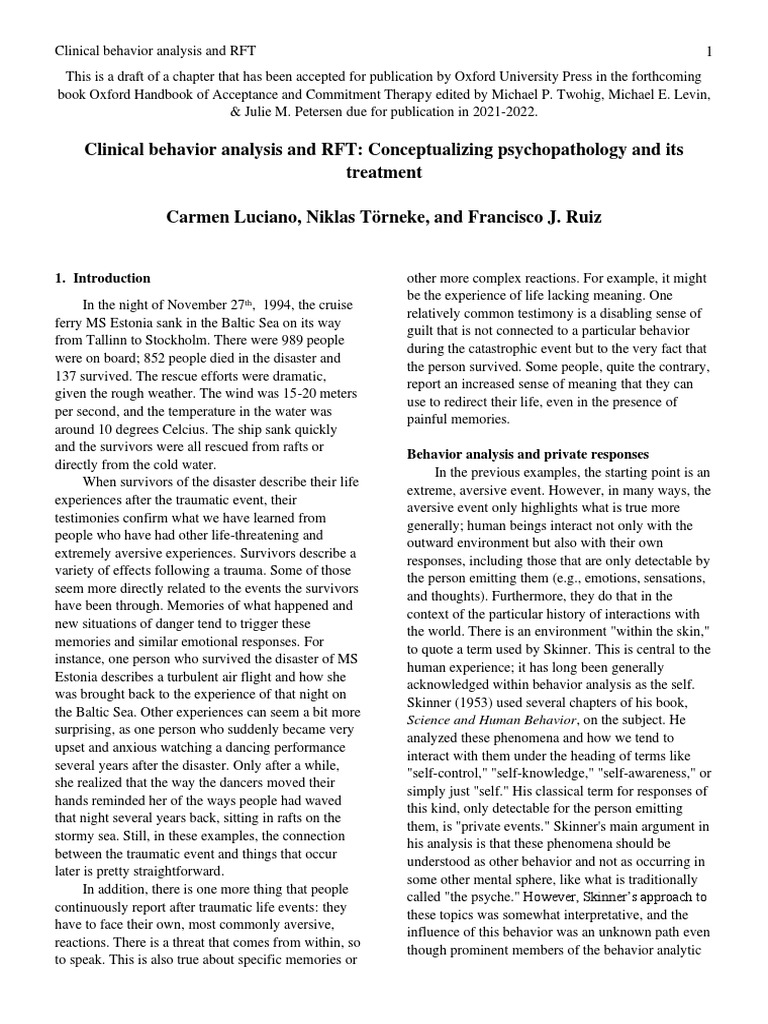 Clinical Behavior Analysis and RFT | PDF | Behaviorism | Psychotherapy