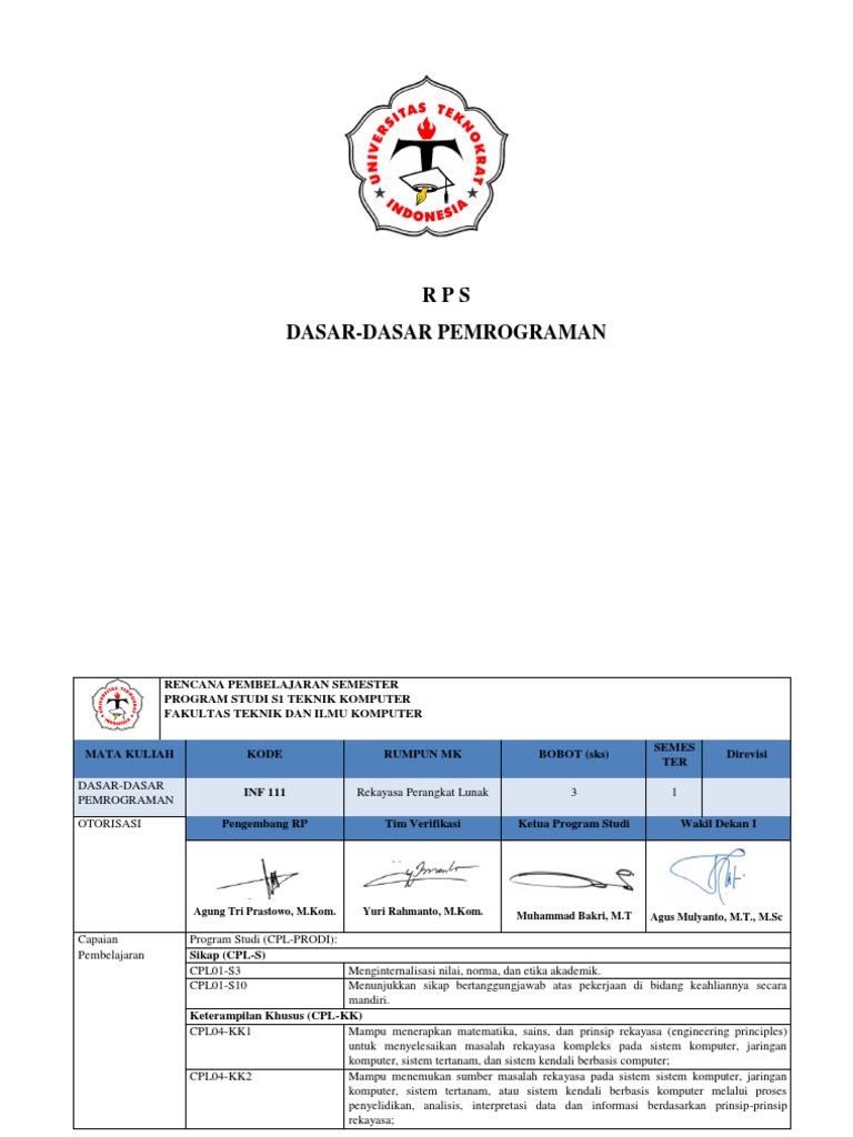 Dasar-Dasar Pemrograman - RPS | PDF | Komputer