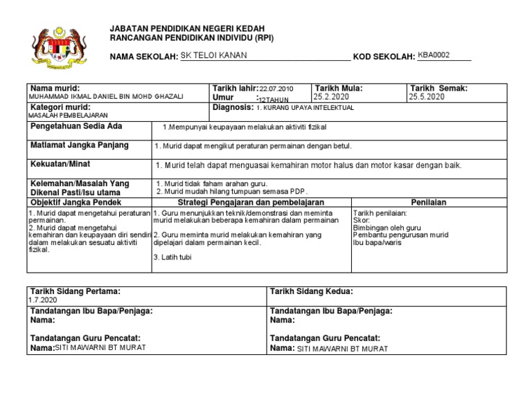 Borang Rpi - (Ikmal) | PDF