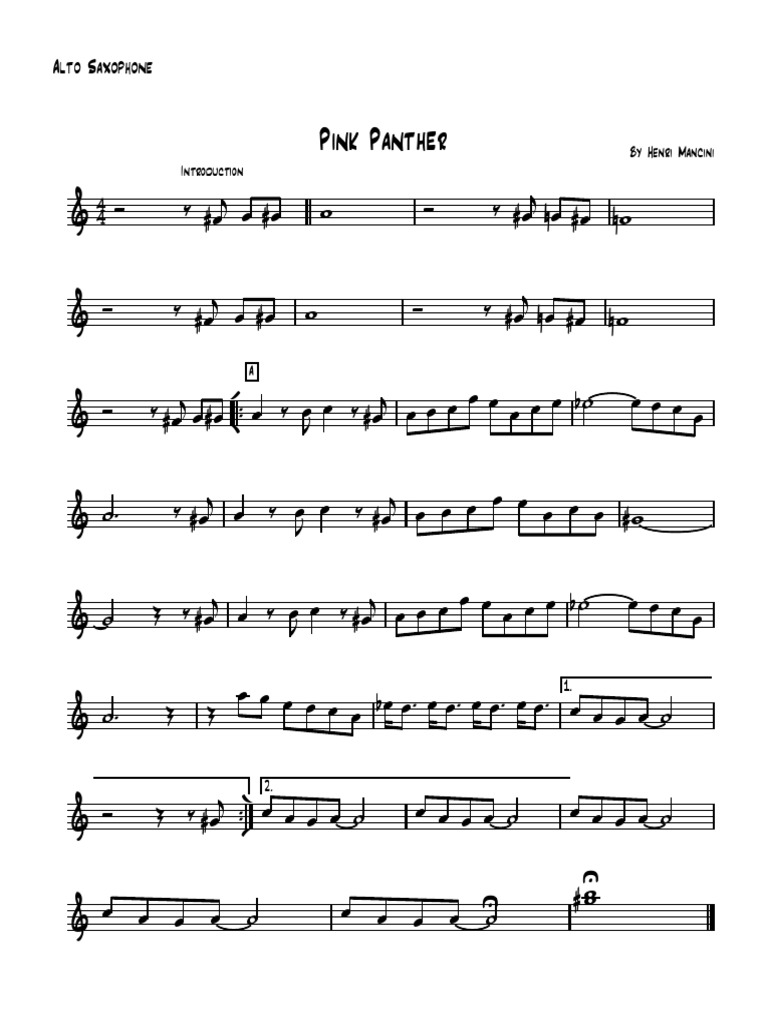 Pink Panther Pink Panther Alto Saxophone | PDF
