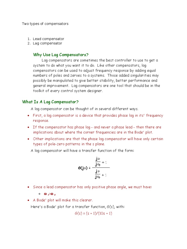 Two Types of Compensators | PDF | Control Theory | Applied Mathematics