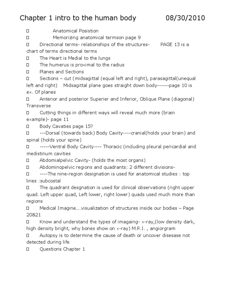 Chapter 1 Intro To The Human Body 08/30/2010 | PDF | Lymphatic System ...