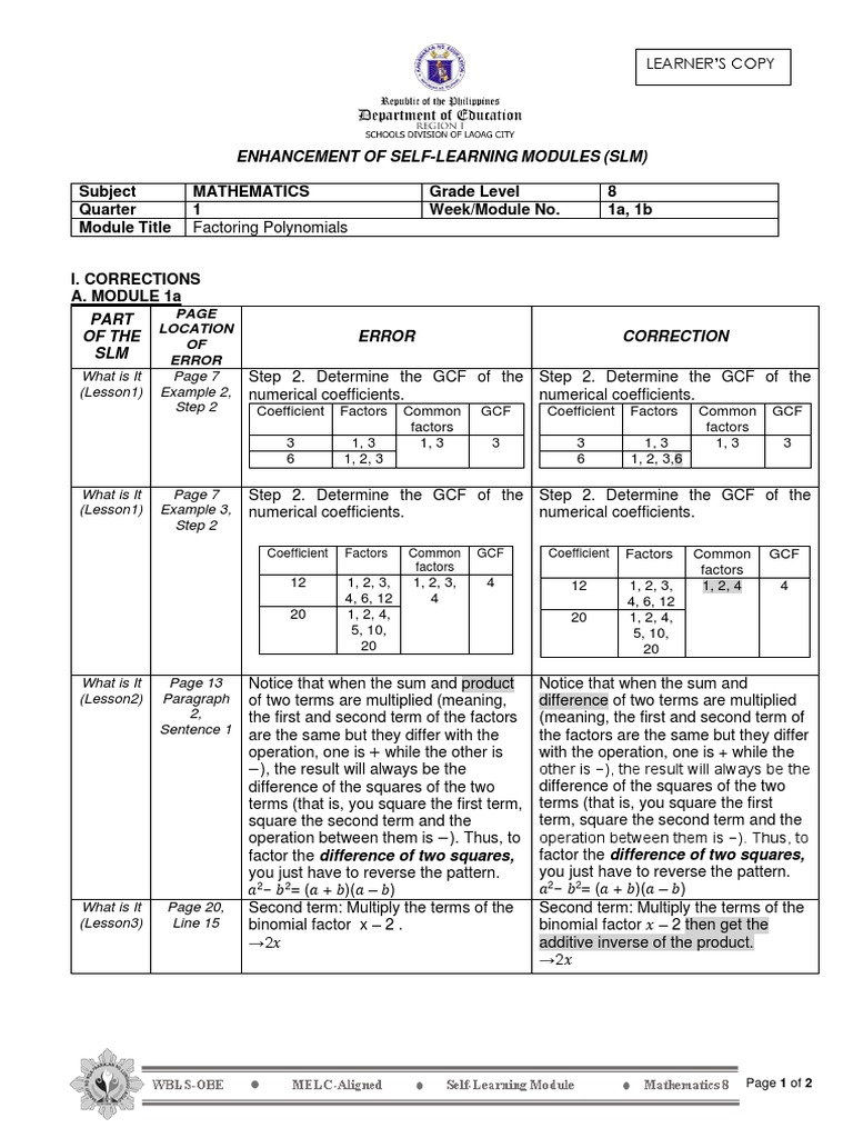Enhancement of Self-Learning Modules (SLM) | PDF | Factorization ...