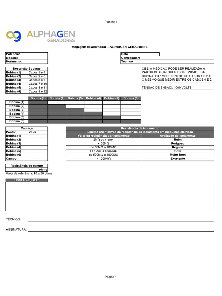 Tabela de Megagem - Alphagen Geradores | Download grátis PDF ...