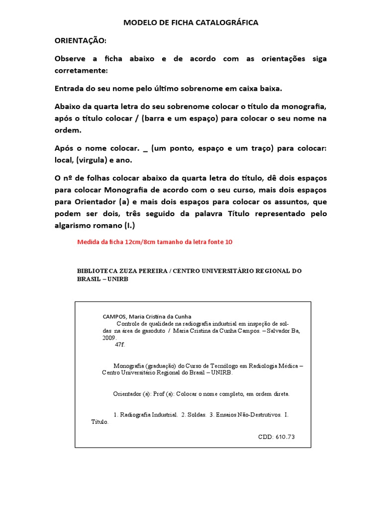 Ficha Catalografica Modelo | PDF
