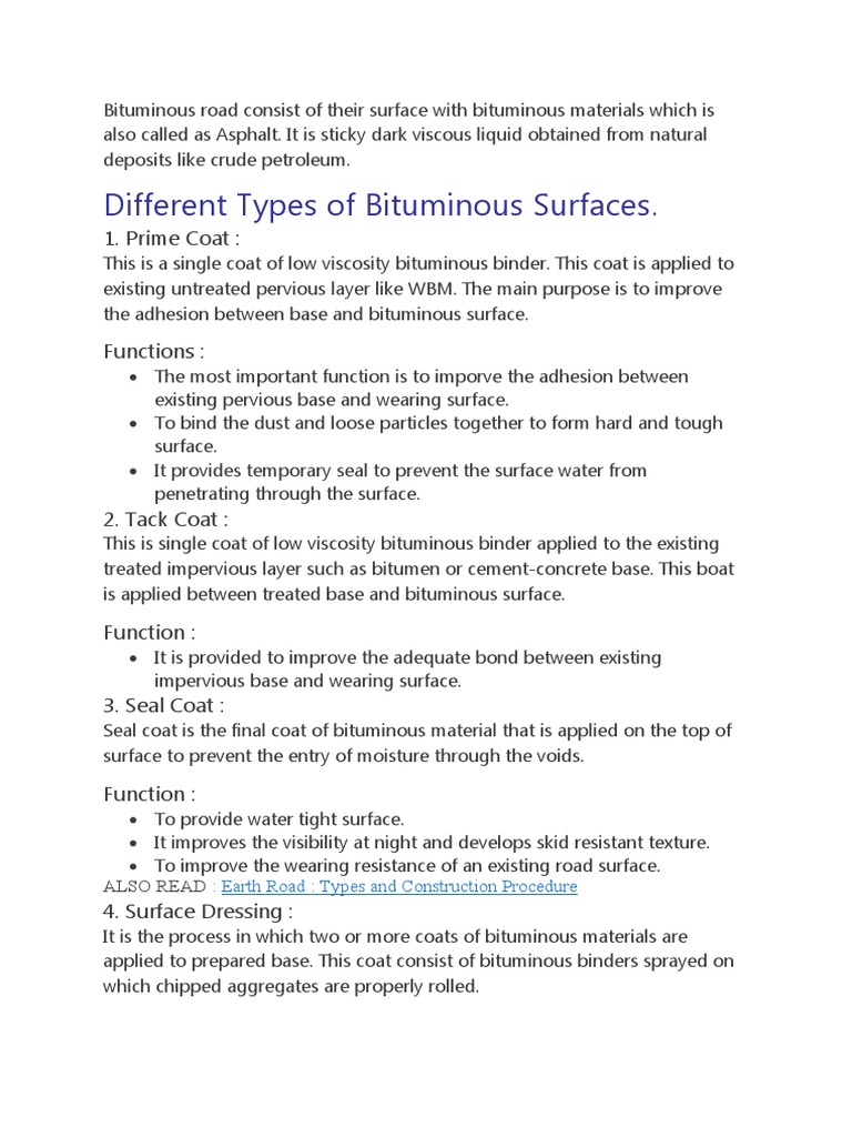Different Types of Bituminous Surfaces.: 1. Prime Coat | PDF | Asphalt ...