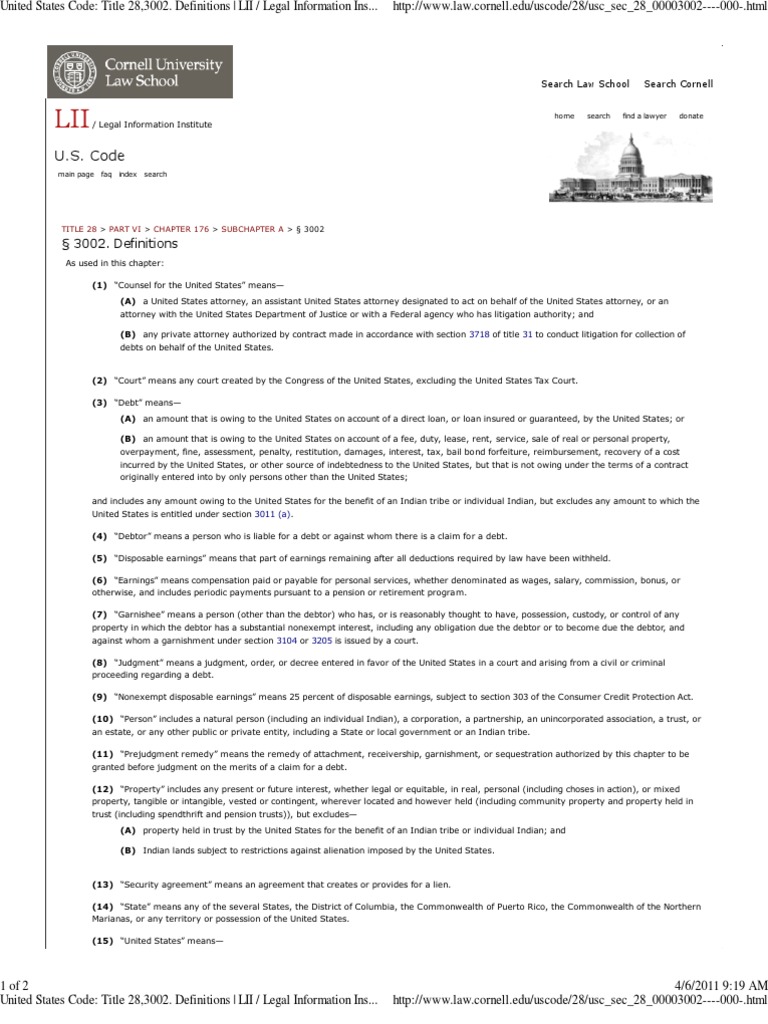 USC - Title 28,3002 | PDF | Garnishment | Debt