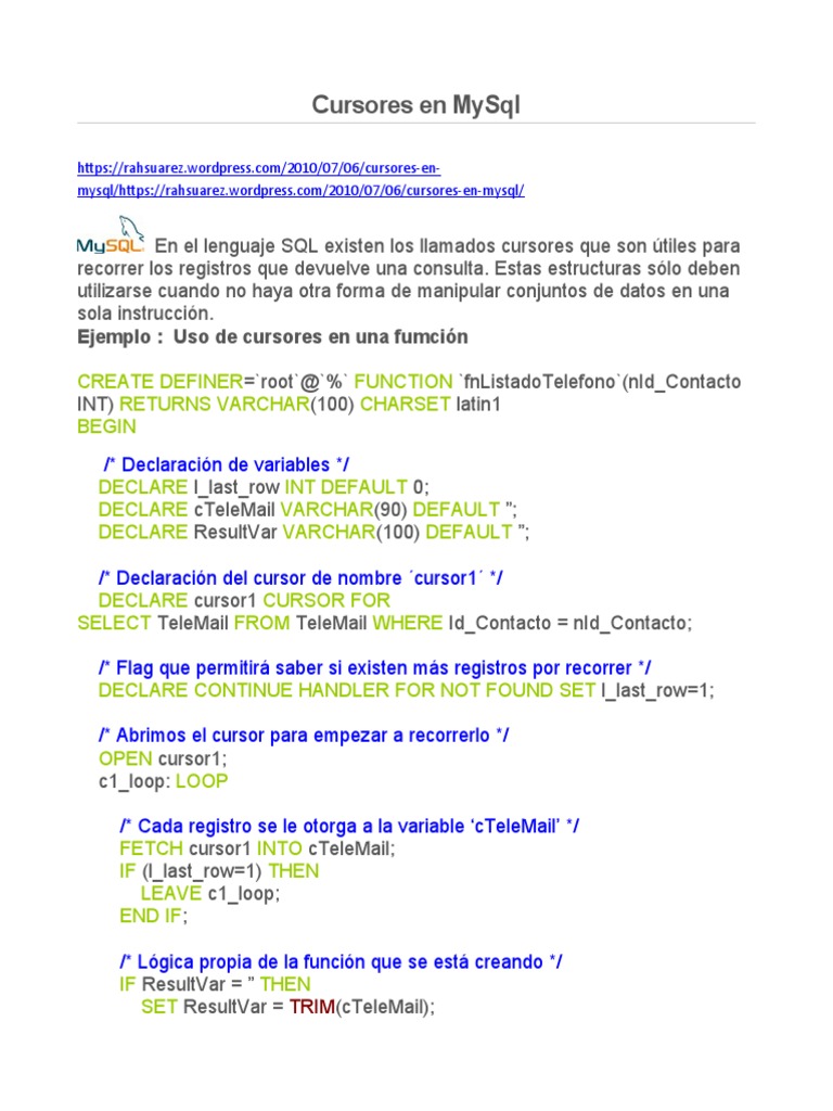 Cursores en MySql | PDF