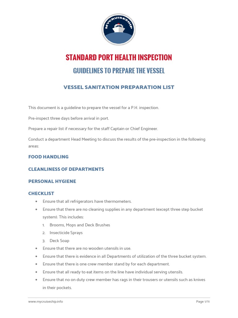 Usph Guidelines Preparation For Standard Port Health Inspection | PDF ...