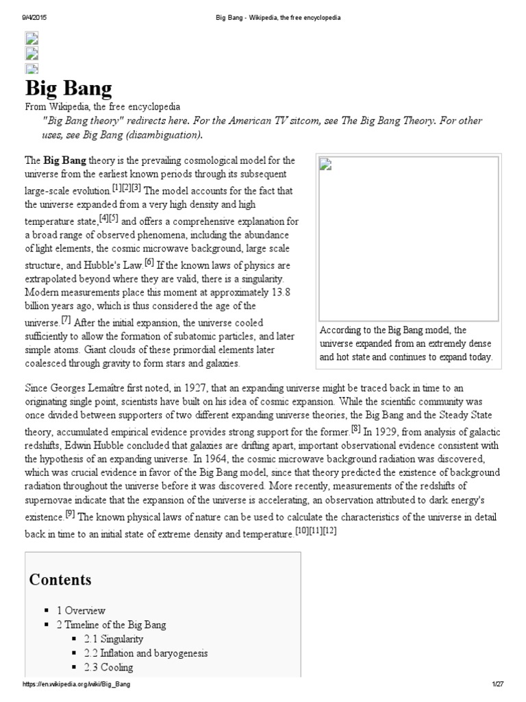 Big Bang - Wikipedia, The Free Encyclopedia | PDF | Big Bang | Universe