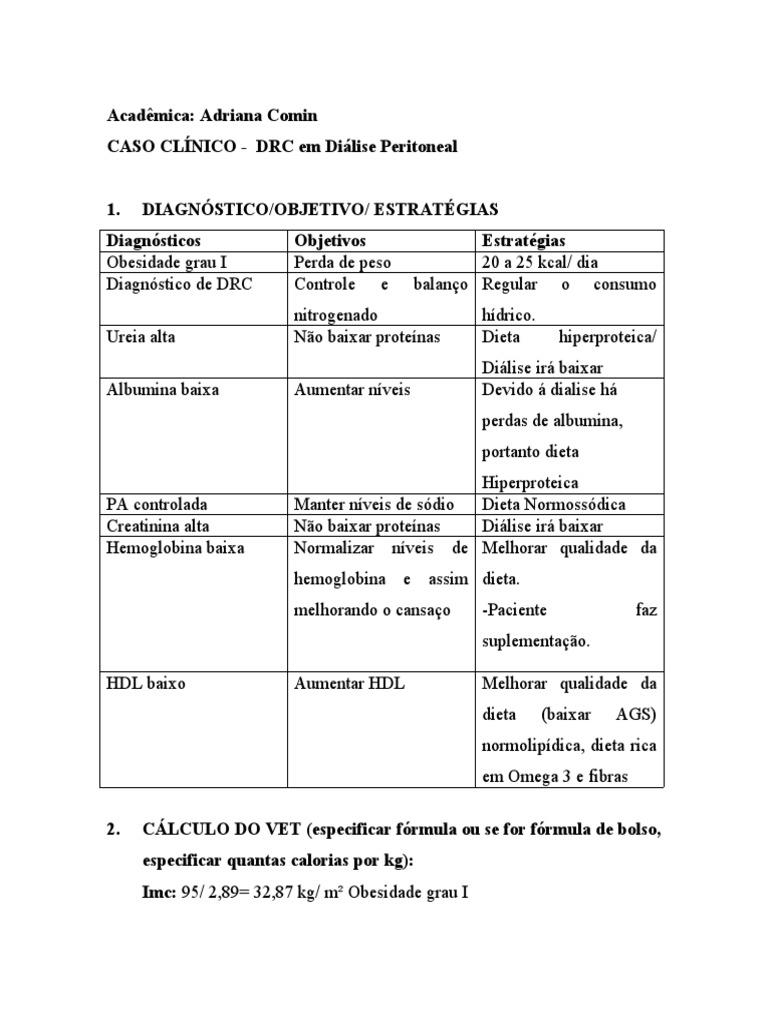 CASO CLÍNICO DRC, Dialisato | PDF | Alimentos | Caloria