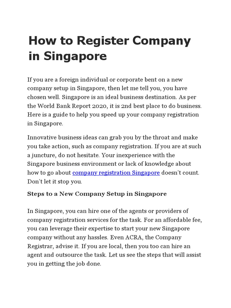 How To Register Company in Singapore | PDF | Limited Company | Legal ...