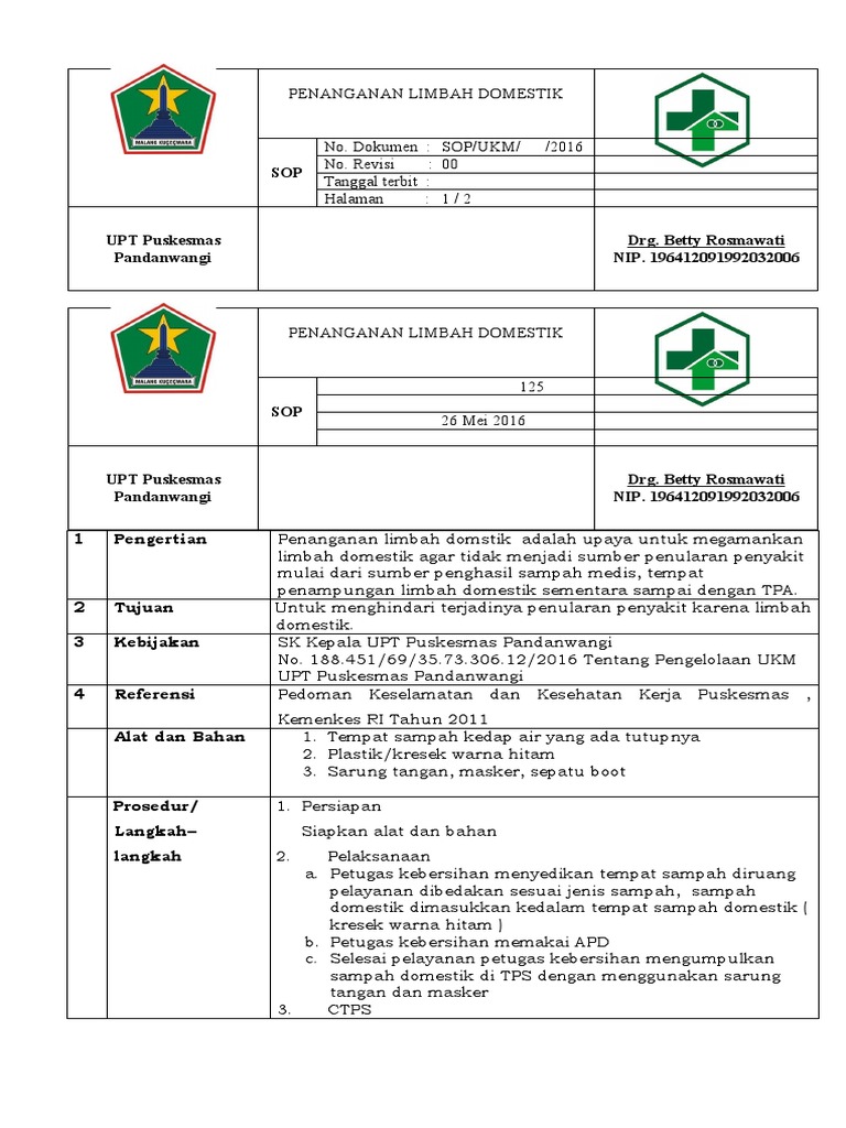 SOP Penanganan Limbah Domestik | PDF