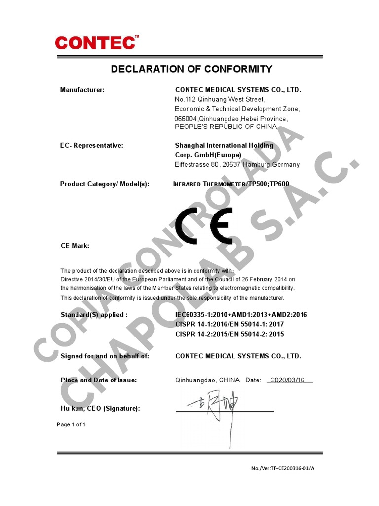 4 - TP500, TP600 Declaration of Conformity (EMC), Ver.A, 2020.03.16 | PDF