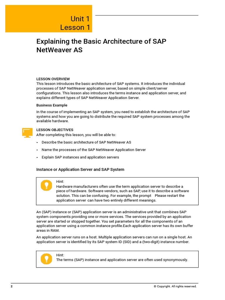 Unit 1 Lesson 1: Explaining The Basic Architecture of Sap Netweaver As | PDF | Java (Programming ...