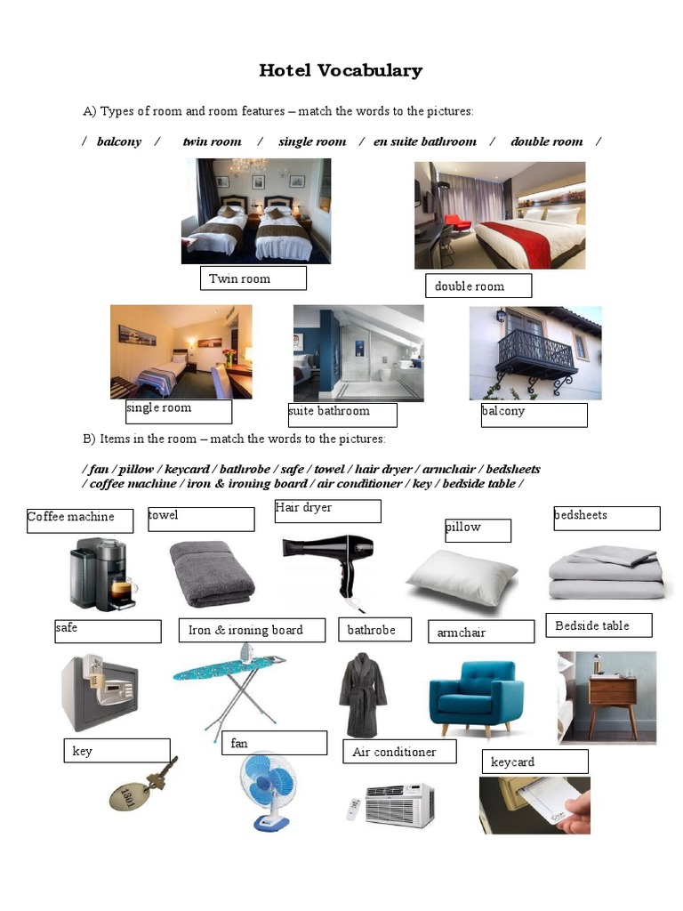 Hotel Vocabulary: / Balcony | PDF | Menu | Food And Drink