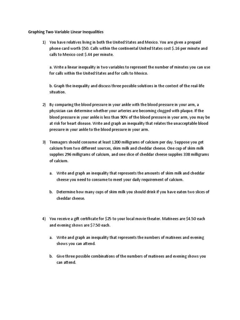 Systems of Linear Inequalities Word Problems | PDF | Blood Pressure