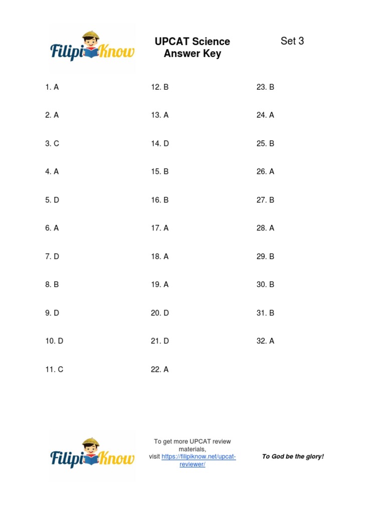 UPCAT Science Answer Key Set 3 | PDF