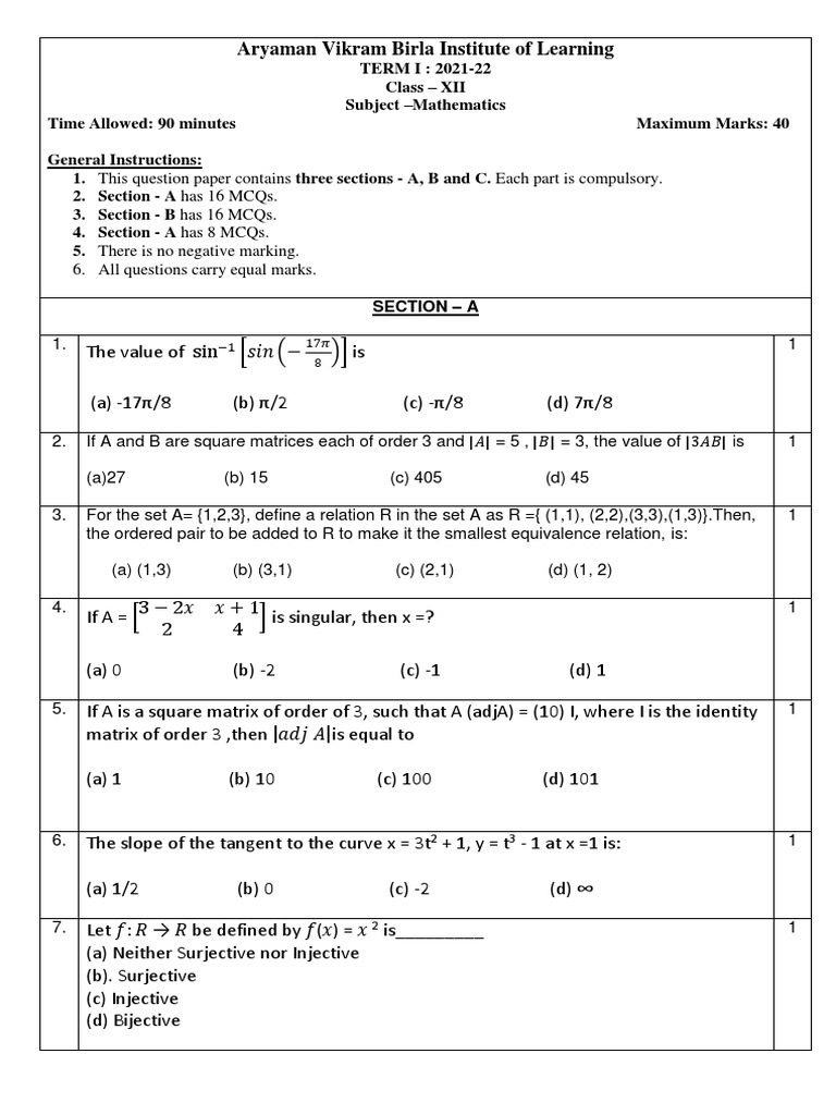 Mathematics Question Paper | PDF | Matrix (Mathematics) | Mathematics