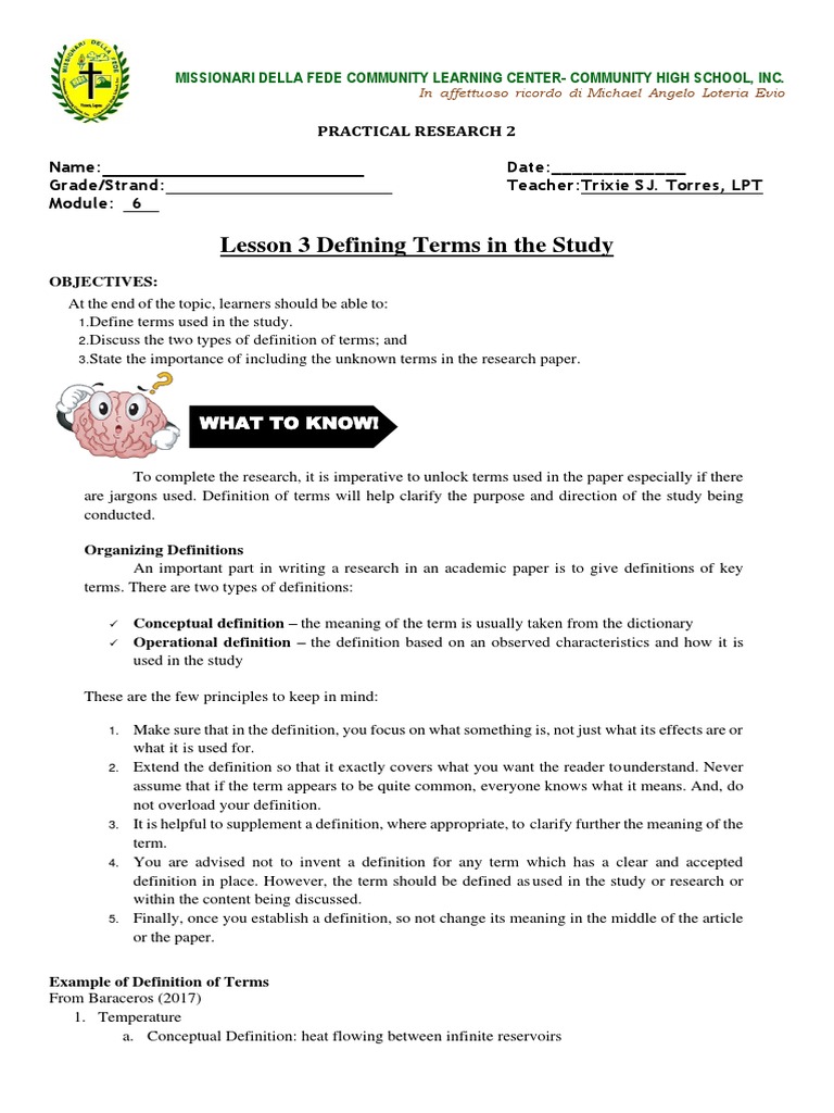 Lesson 3 Defining Terms in The Study: What To Know! | PDF | Citation ...