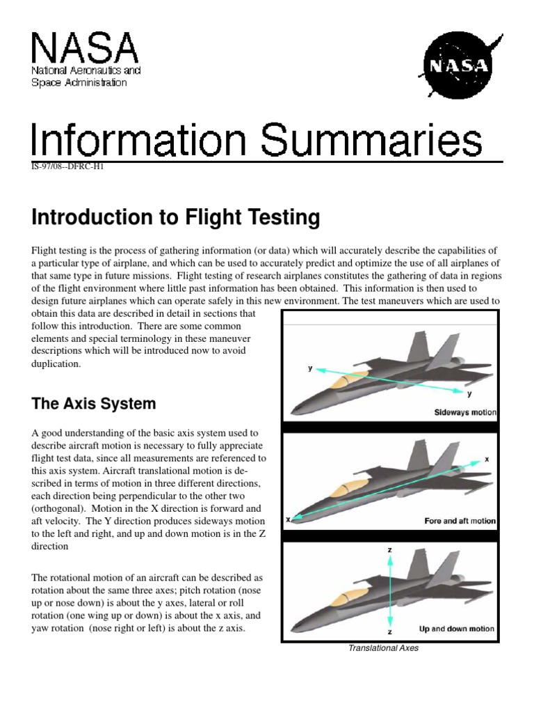 NASA Information Summaries Introduction To Flight Testing | PDF