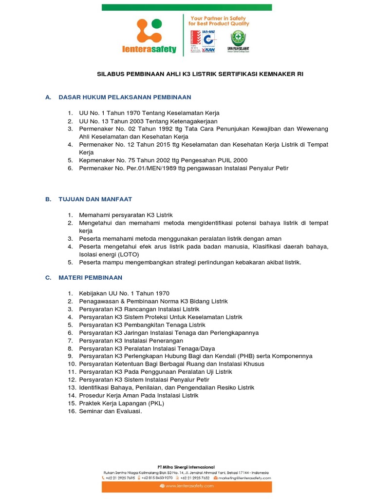 Silabus Ahli K3 Listrik | PDF