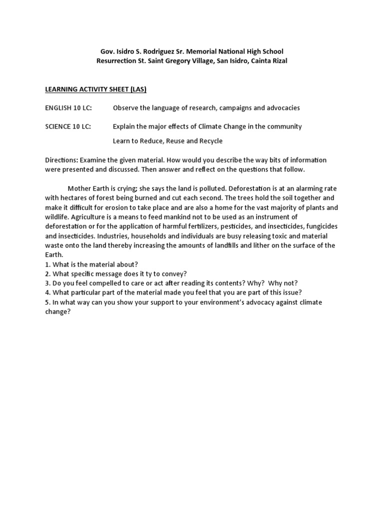 Learning Activity Sheet in English 10 | PDF