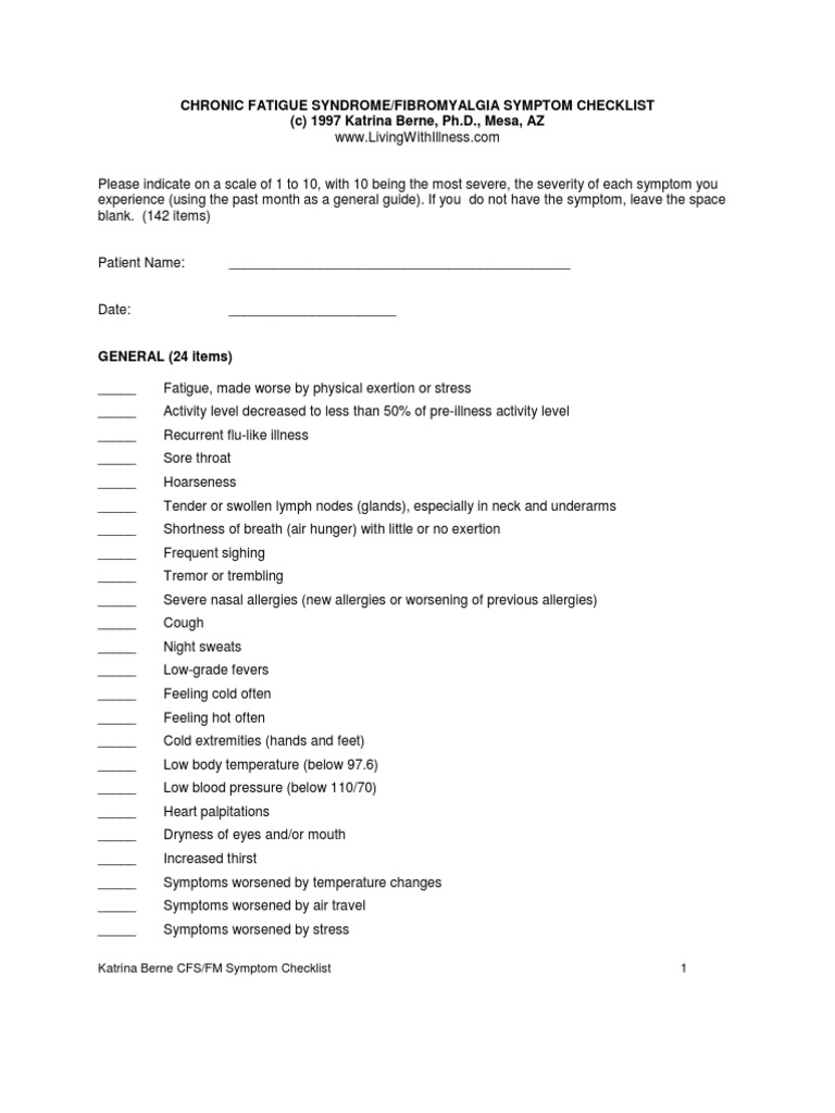 FM Cfs Sympt Check List | PDF | Chronic Fatigue Syndrome | Fibromyalgia