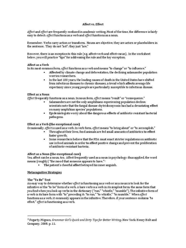 Affect Effect | PDF | Verb | Noun