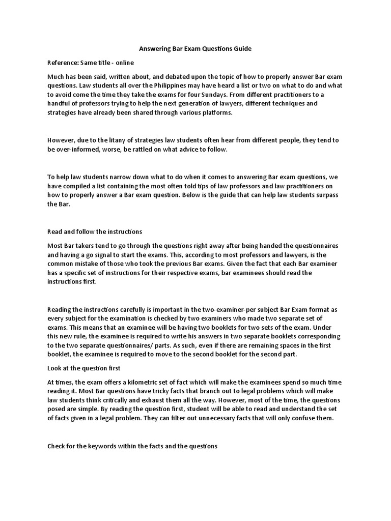 Answering Bar Questions Guide | PDF | Test (Assessment) | Legal Education