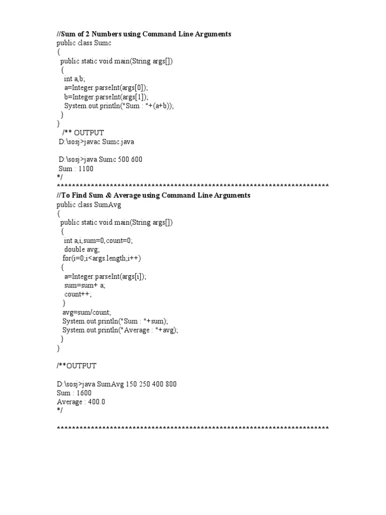 Sum Of 2 Numbers Using Command Line Arguments PDF Software