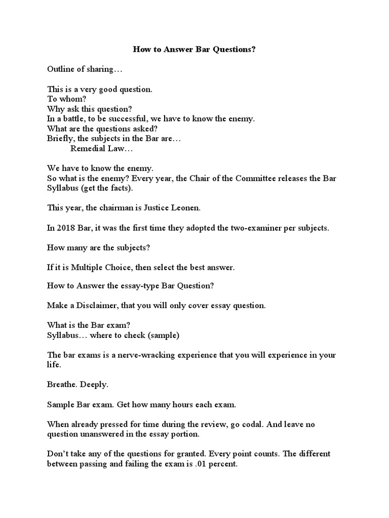 How To Answer Bar Questions Part 1 | PDF | Test (Assessment)