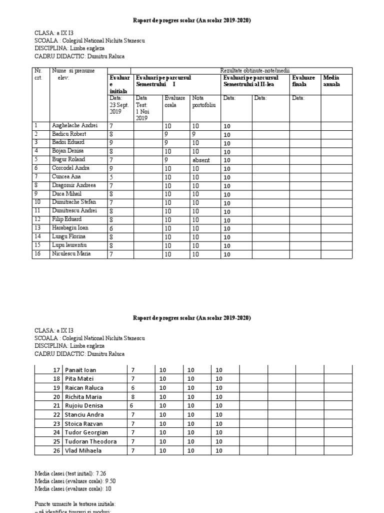Raport Progres | PDF