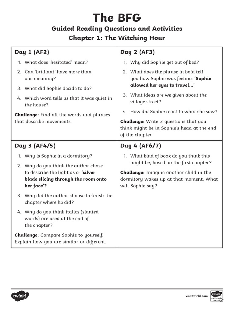 The BFG: Guided Reading Questions and Activities Chapter 1: The ...