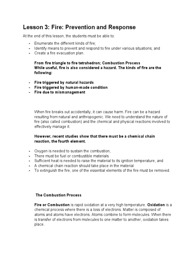 Lesson 3: Fire: Prevention and Response | PDF | Fires | Disaster Risk ...