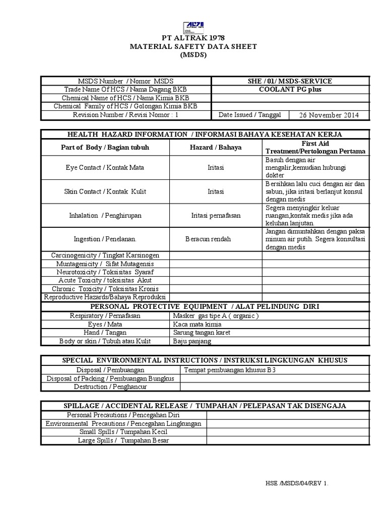 Msds-01 Coolant PG Plus | PDF