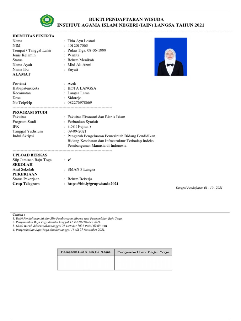 Bukti Pendaftaran Wisuda | PDF