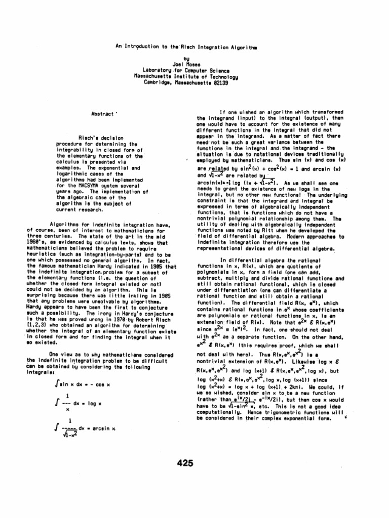 An Introduction To The Risch Integration Algorithm | PDF | Integral ...